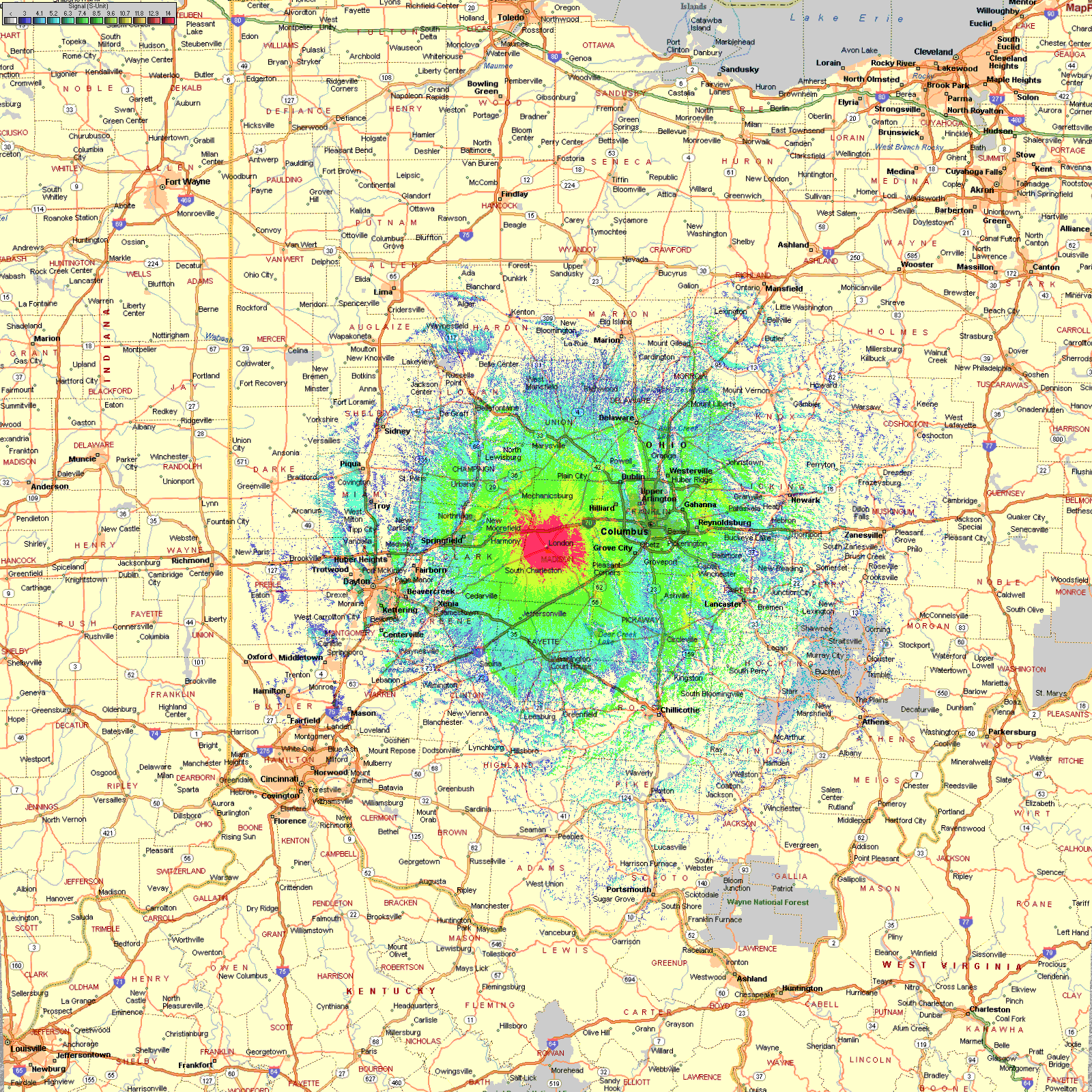 Coverage Maps - KE8RV Repeater System - London, OH -- Madison County ...